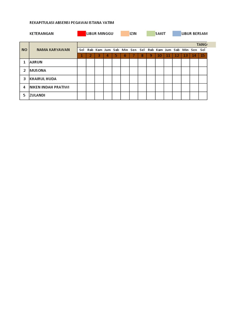 Rekap Absensi Pegawai Istana Yatim | PDF