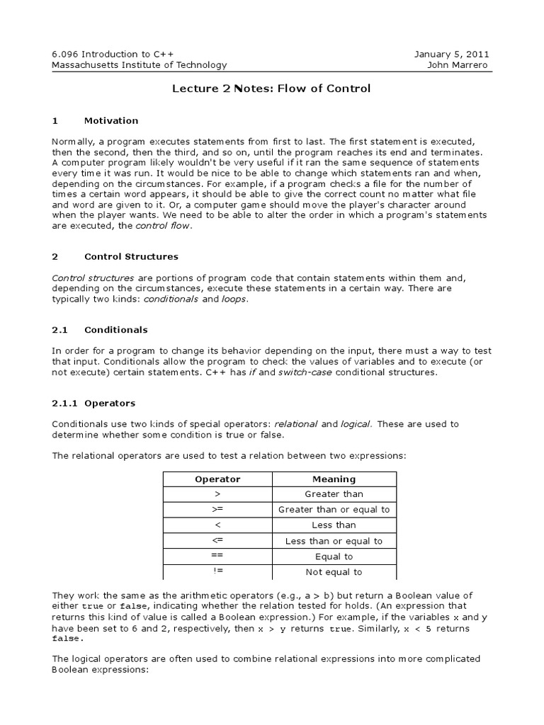 Lecture 2 Notes: Flow of Control: 1 Motivation | PDF | Control Flow ...