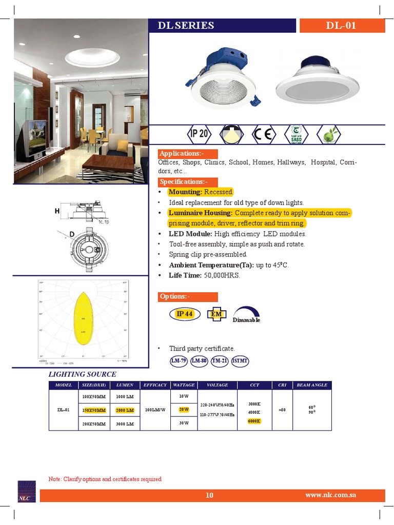 Product Specification Sheet for the DL-01 Recessed LED Downlight for ...