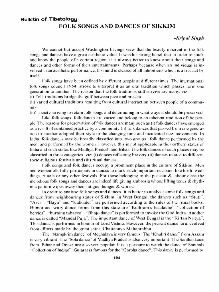 Folk Songs and Dances of Sikkim | PDF | Traditions | Performing Arts