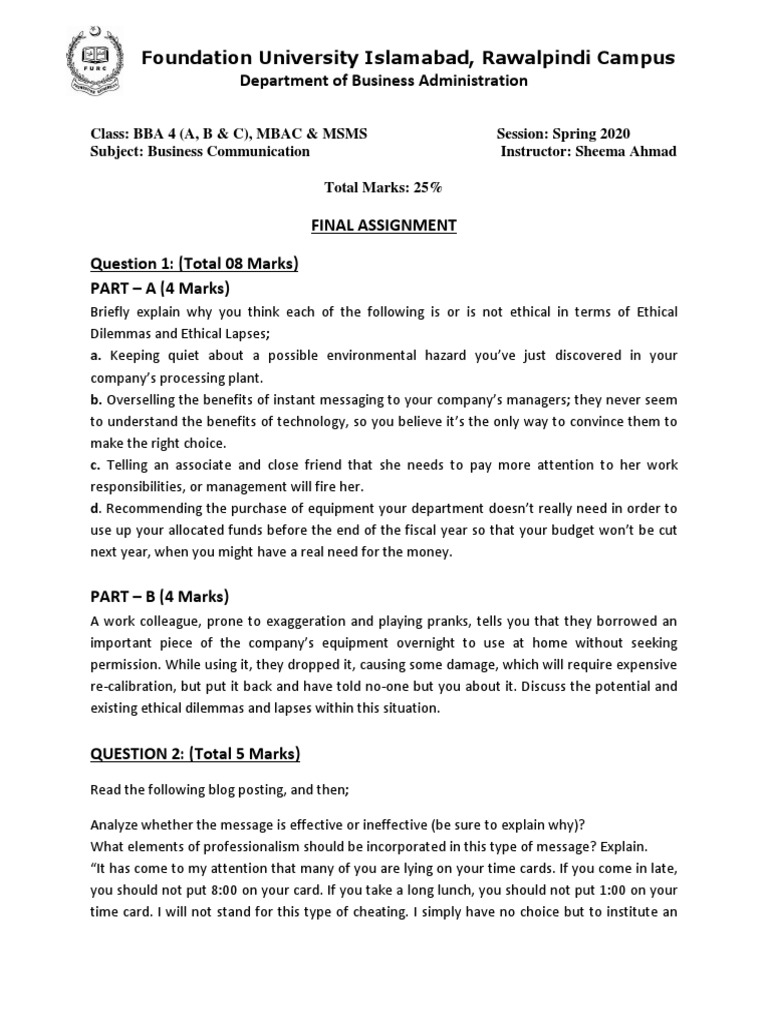 Business Communication Final Major Assignment. July 2020 PDF | PDF ...