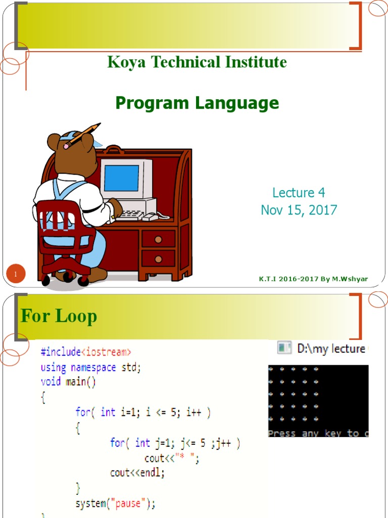 An Introduction to For Loops: Lecture Notes from Koya Technical ...