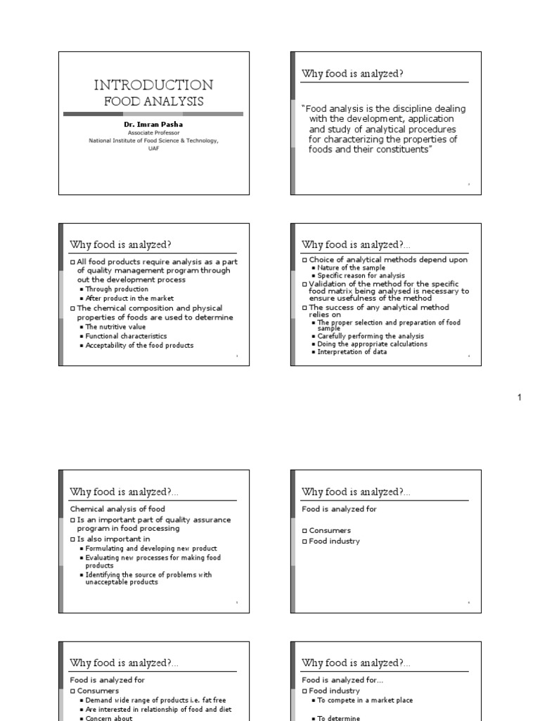 Food Analysis: Why Food Is Analyzed? | PDF | Food Safety | Quality ...