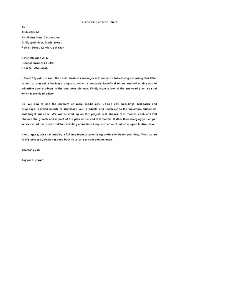 Business Proposal Letter To Client Word Format | PDF