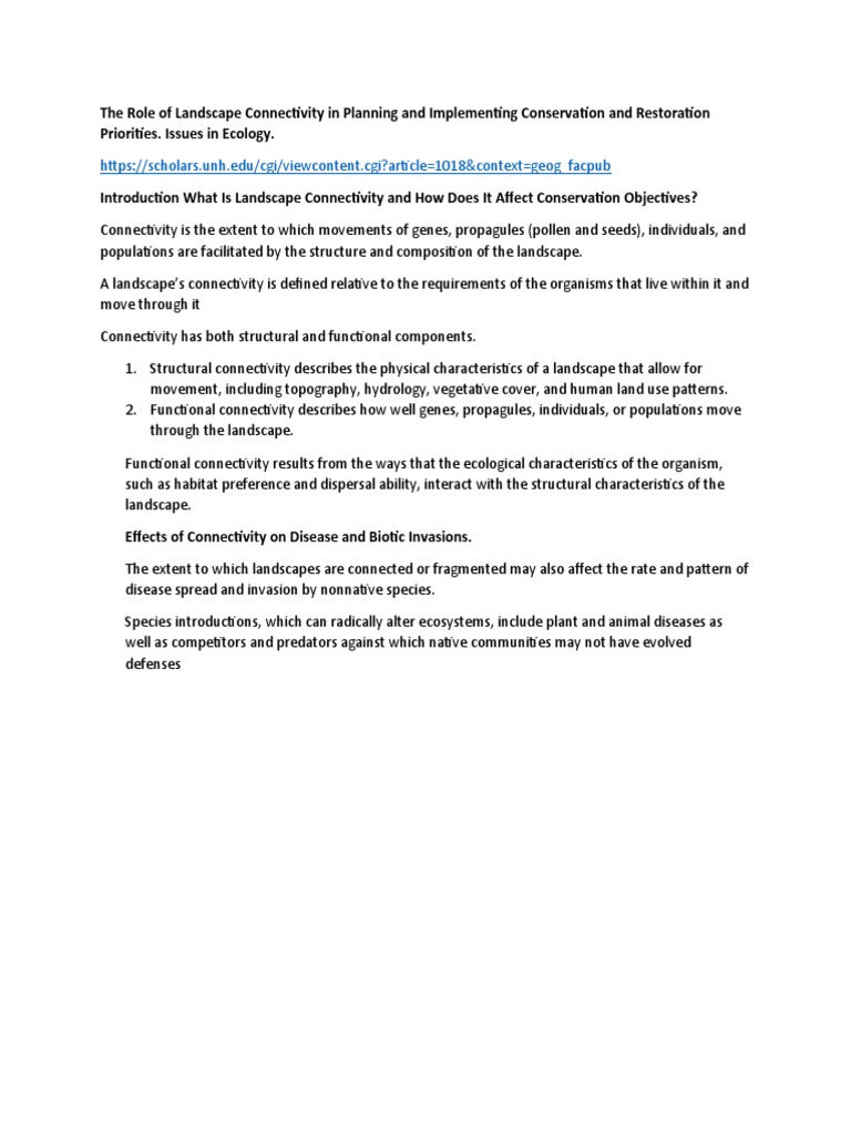 The Role of Landscape Connectivity in Planning and Implementing ...
