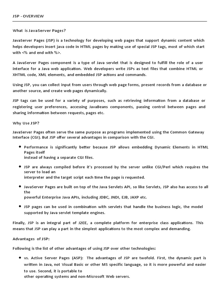 Jsp Overview Pdf Java Server Pages Java Servlet