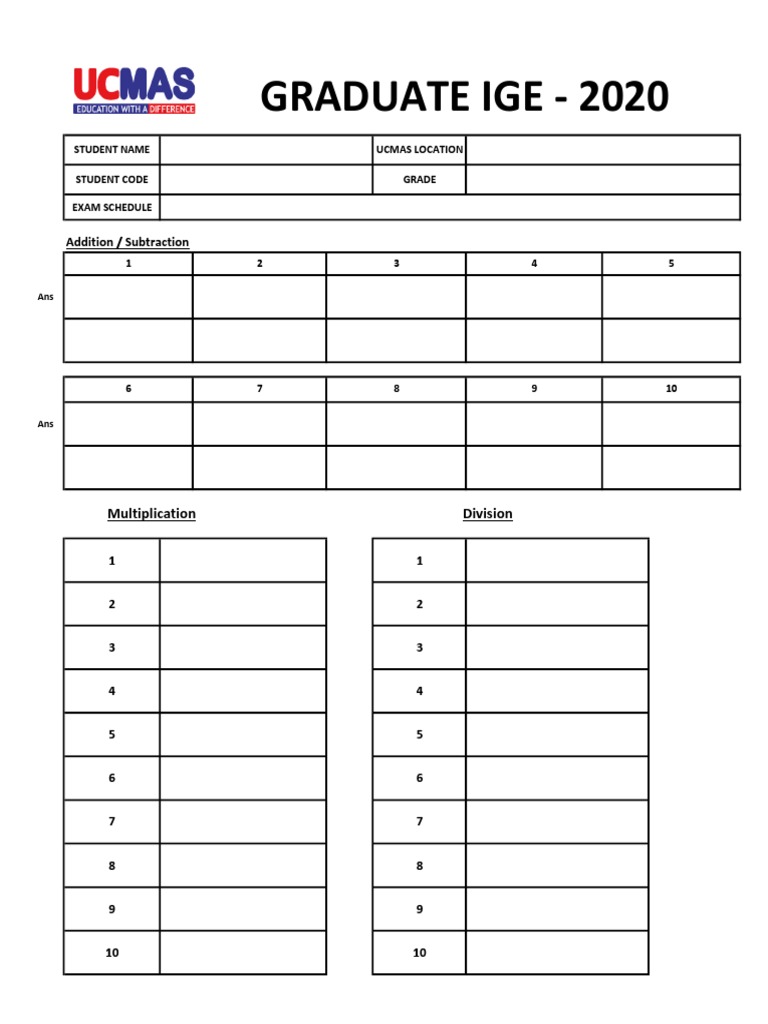 UCMAS Answer Sheet | PDF