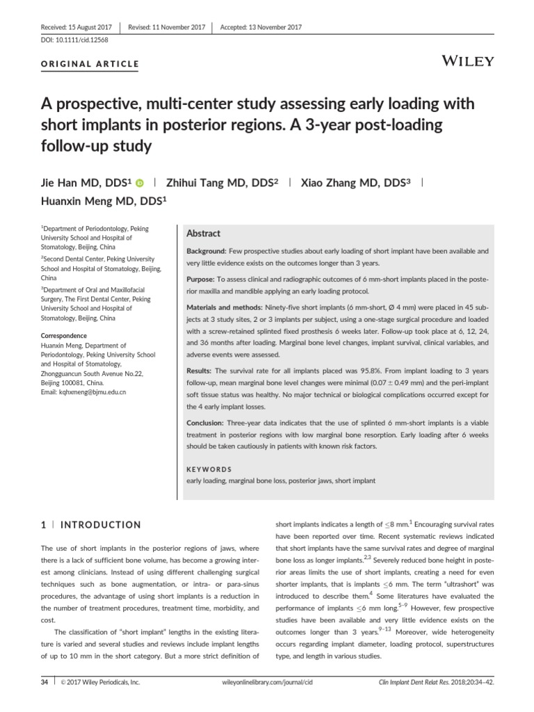 A Prospective, Multi Center Study Assessing Early Loading With Short ...