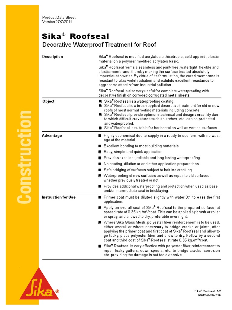 Sika PDS - E - Sika Roofseal | PDF | Corrosion | Concrete