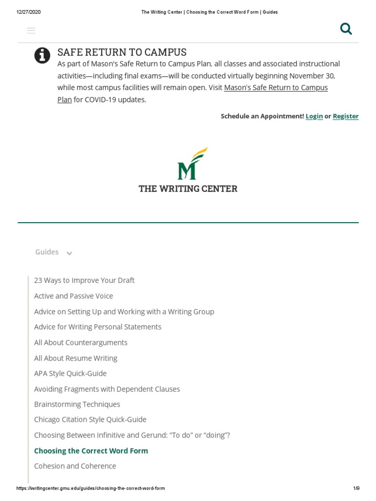 The Writing Center - Choosing The Correct Word Form - Guides | PDF ...