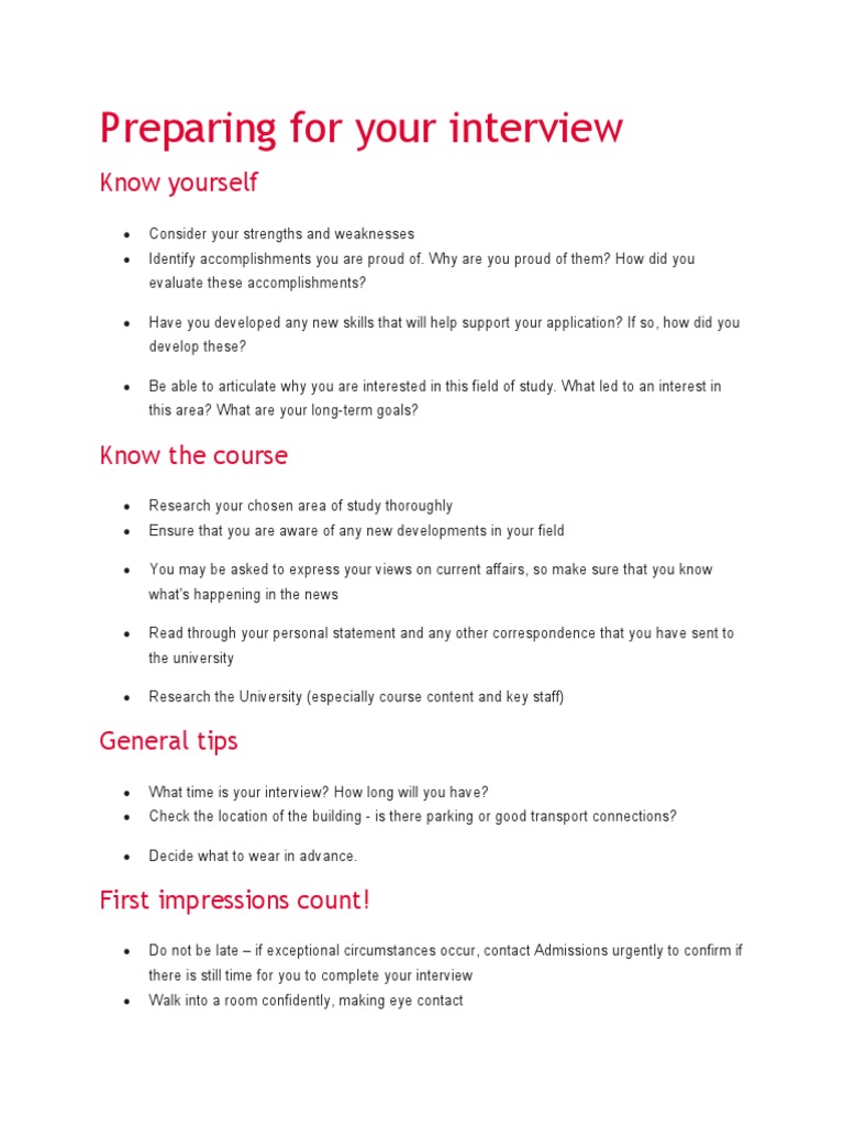 Preparing For Your Interview | PDF | Body Language | Cognitive Science