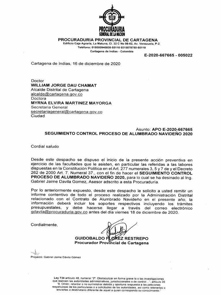 Oficio Control Proceso de Alumbrado Navideño 2020 | Descargar gratis PDF | Gobierno | Navidad