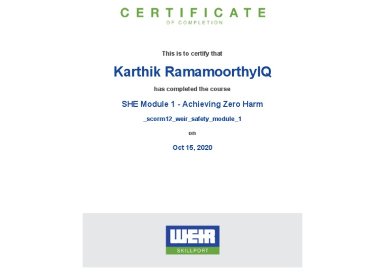 Certificate for SHE Module 1 Completion | PDF