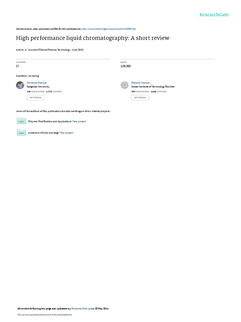 HPLC PDF | Download Free PDF | High Performance Liquid Chromatography ...