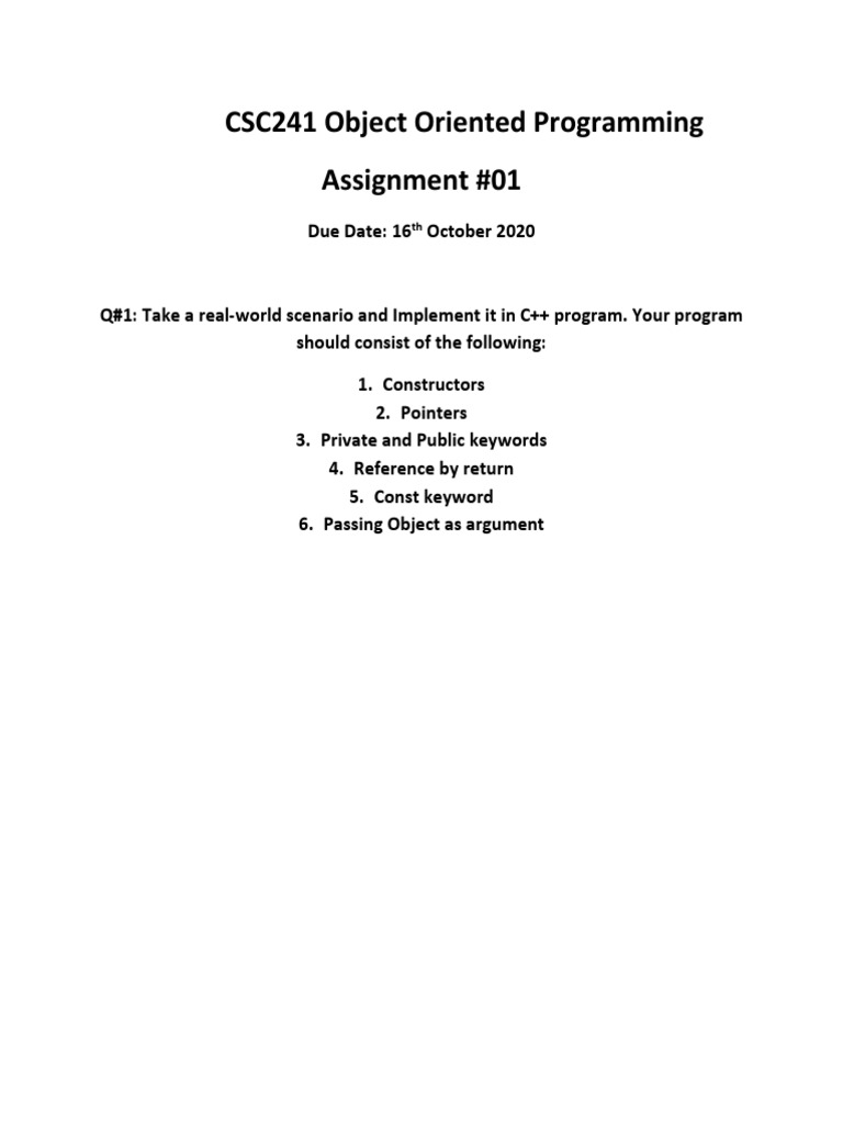 CSC241 Object Oriented Programming Assignment #01 | PDF | Art | Technology & Engineering