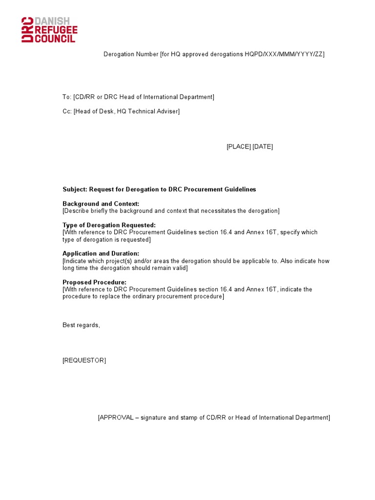 Annex 16.C Derogation Template | PDF