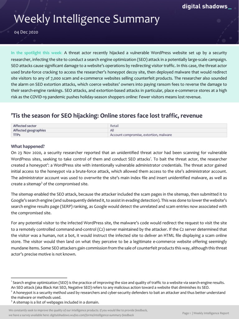 Weekly Intelligence Summary: 'Tis The Season For SEO Hijacking: Online ...