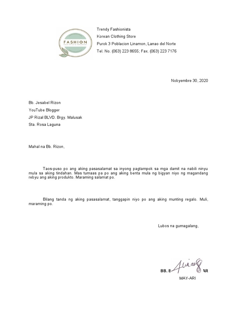 Liham Pasasalamat Pdf