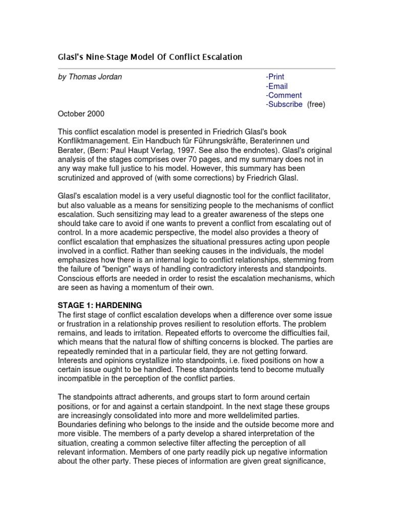 Glasl's Nine Stages of Conflict Escalation | PDF | Motivation ...