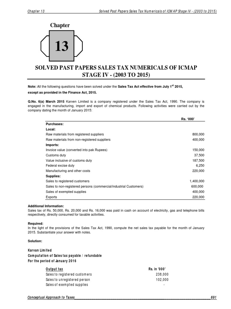 ICMAP Stage IV Sales Tax Past Papers | PDF | Invoice | Taxes