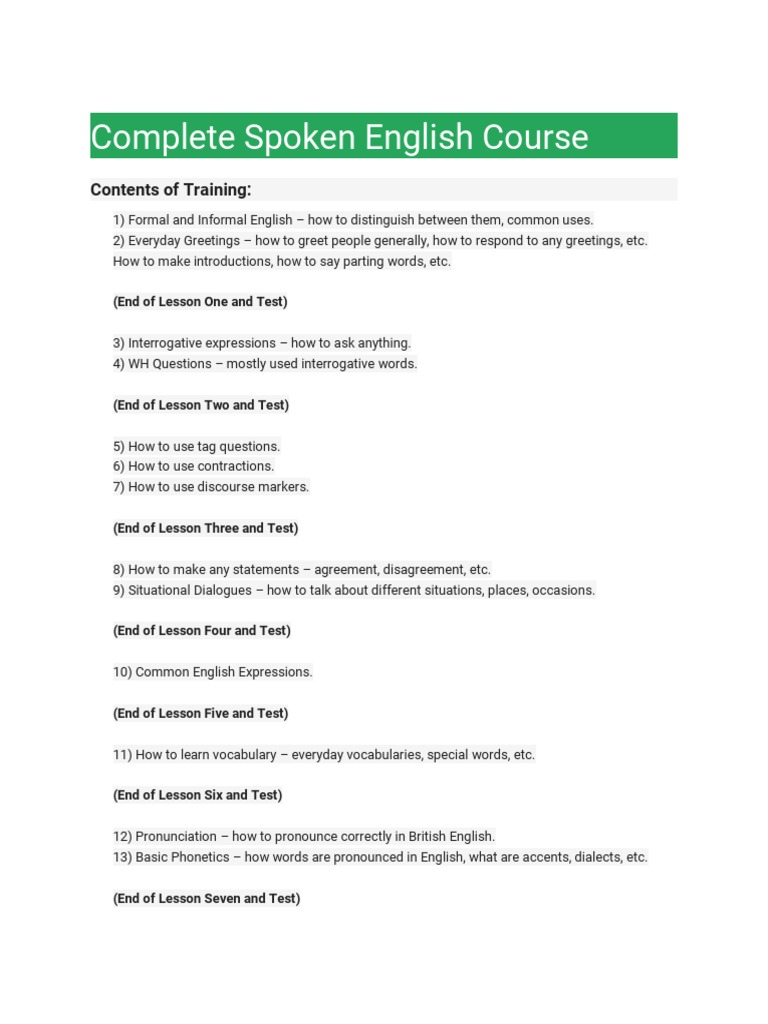 Complete Spoken English Course Guide | PDF