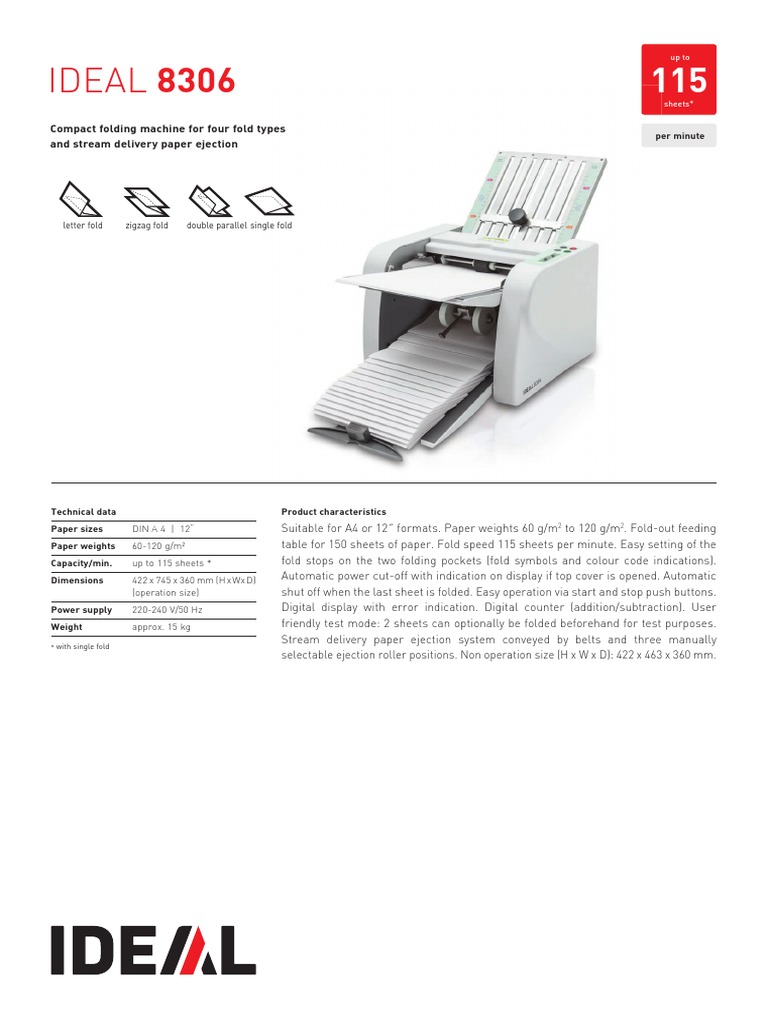 IDEAL 8306: Compact Folding Machine For Four Fold Types and Stream ...