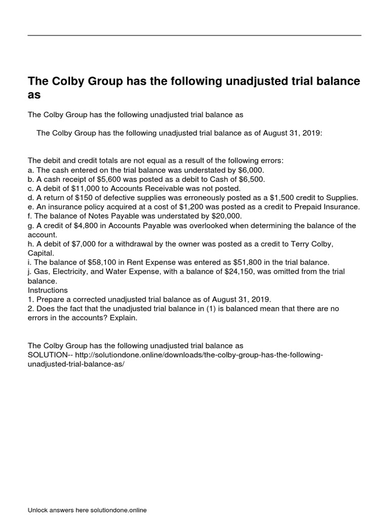 The Colby Group Has The Following Unadjusted Trial Balance As | PDF