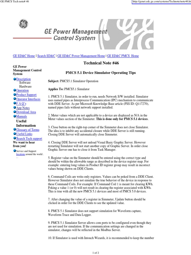 Technical Note #46: PMCS 5.1 Device Simulator Operating Tips | PDF