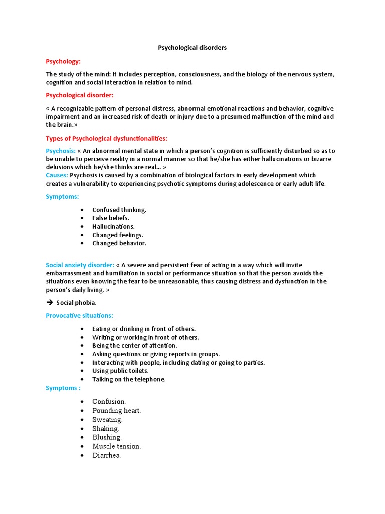 Overview of Psychological Disorders | PDF | Psychosis | Social Anxiety ...