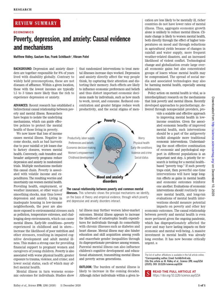 Poverty, Depression, and Anxiety. Causal Evidence and Mechanisms ...