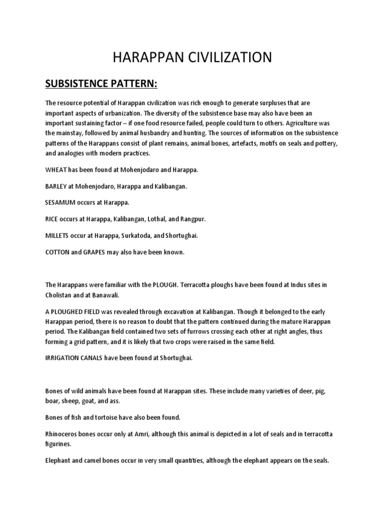 Harappan Civilization: Subsistence Pattern | PDF | Pottery | Jewelry