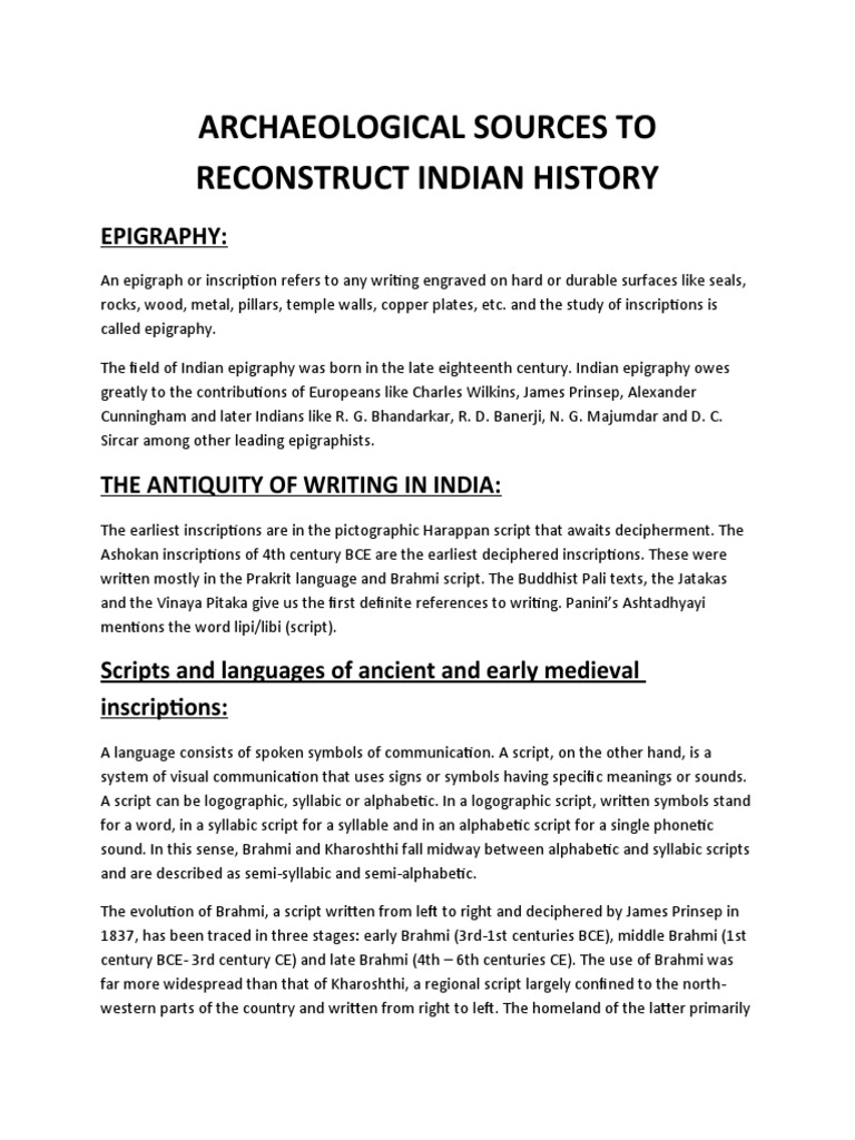 Archaeological Sources To Reconstruct Indian History | PDF | Sanskrit ...