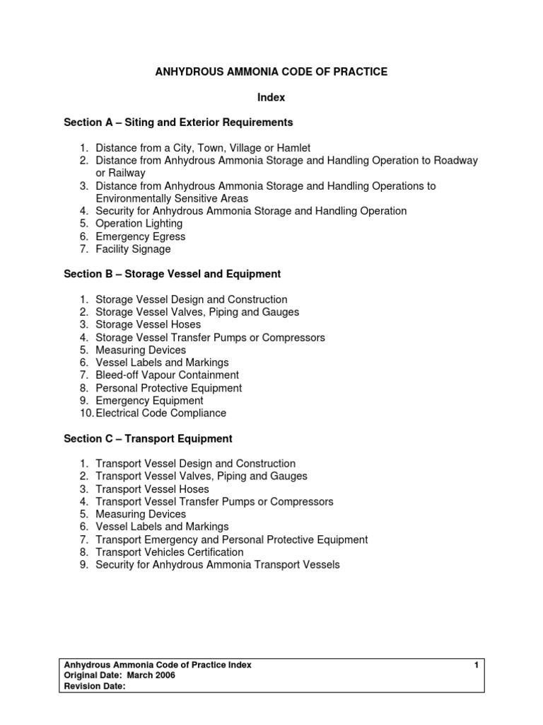 Anhydrous Ammonia Code of Practice PDF | PDF | Dangerous Goods | Pipe ...