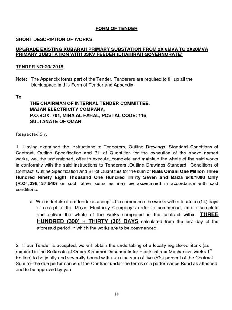 Form of Tender | PDF | Civil Law (Legal System) | Government