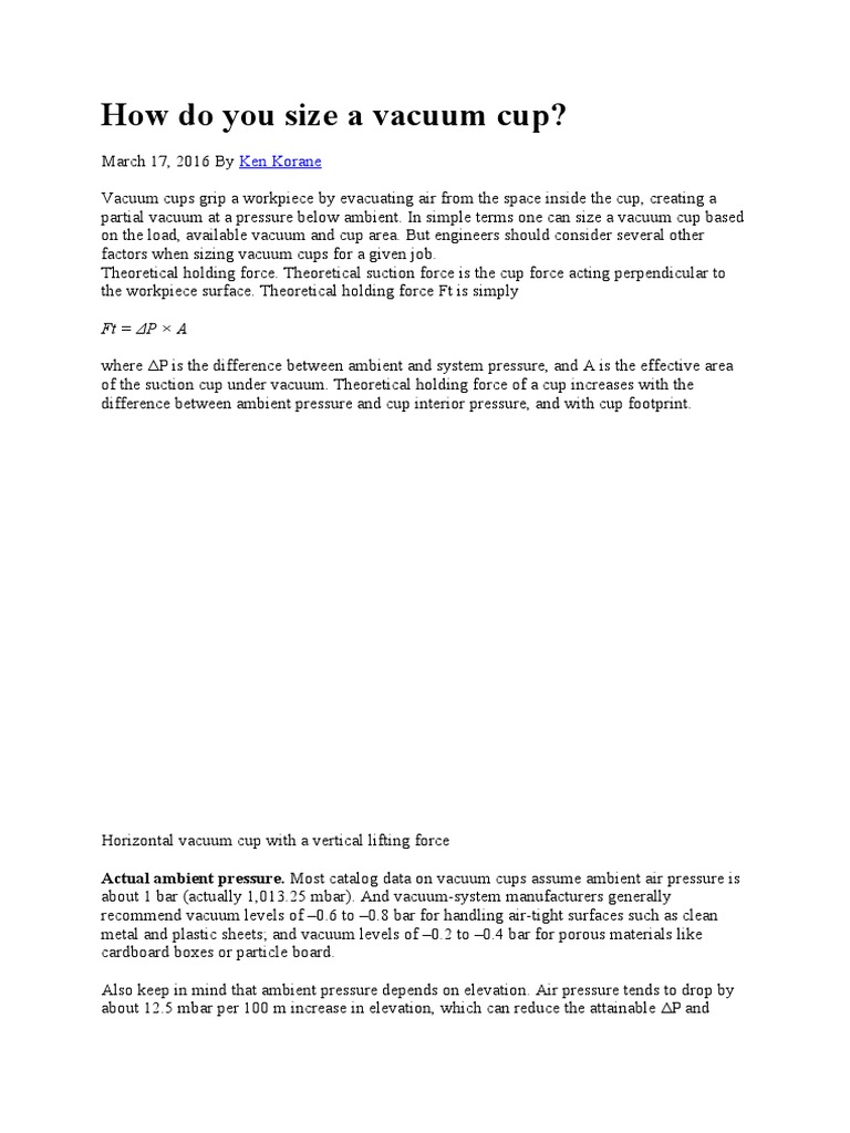 How Do You Size A Vacuum Cup | PDF | Vacuum | Friction