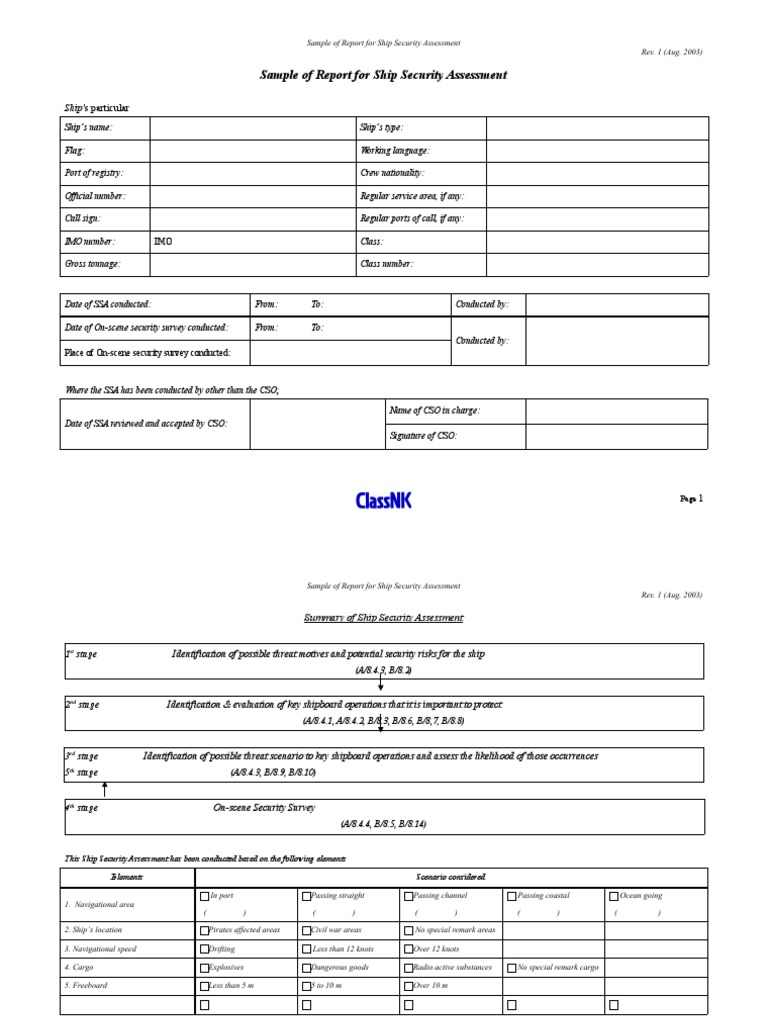 Ship Security Assessment Report Sample | PDF | Ships | Security