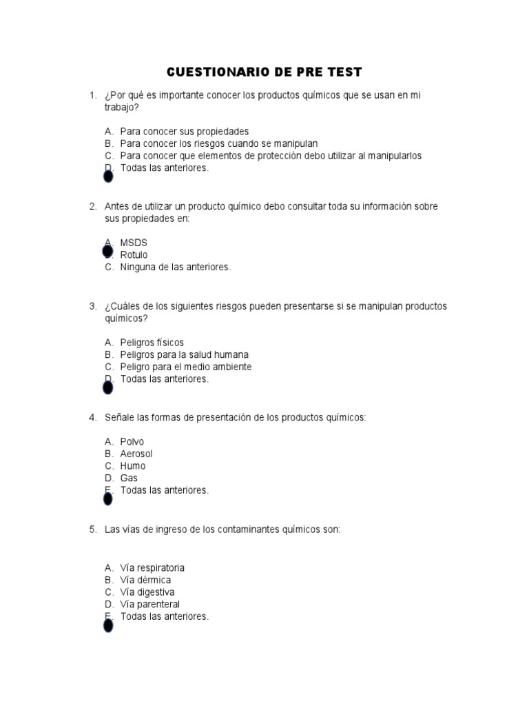 Cuestionario de Pre Test | PDF