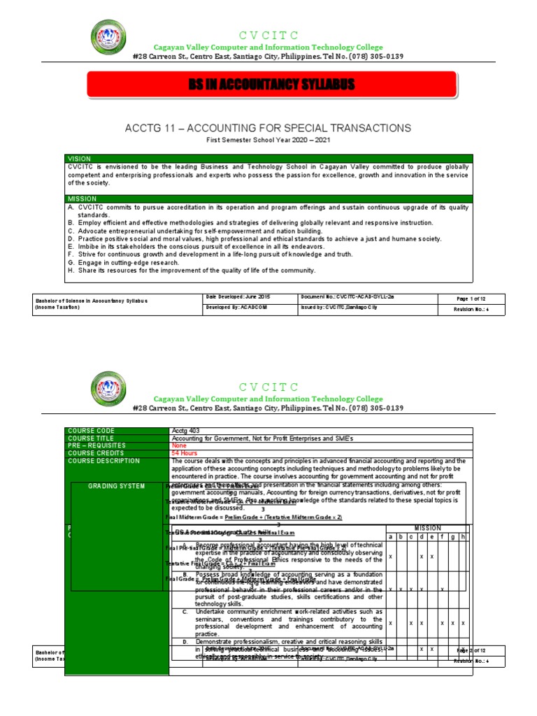 Acctg 403 Syllabus | PDF | Accounting | Information
