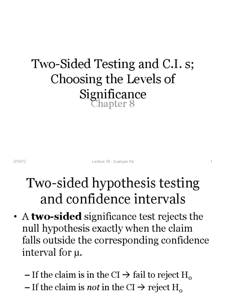 Two-Sided Testing and C.I. S Choosing The Levels of Significance | PDF ...