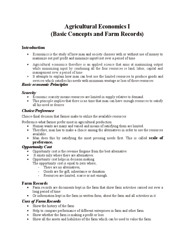 Agricultural Economics I (Bas C Concepts and Farm Records) : Troduction ...