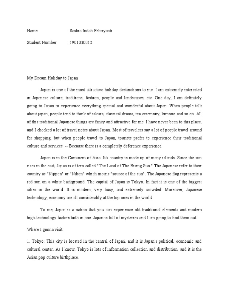 My Dream Holiday | PDF | Japan | Tokyo