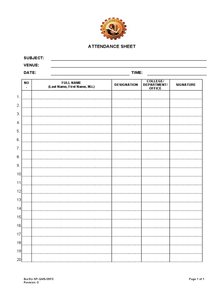 Tracking Participation: An Attendance Sheet for Recording Attendees ...