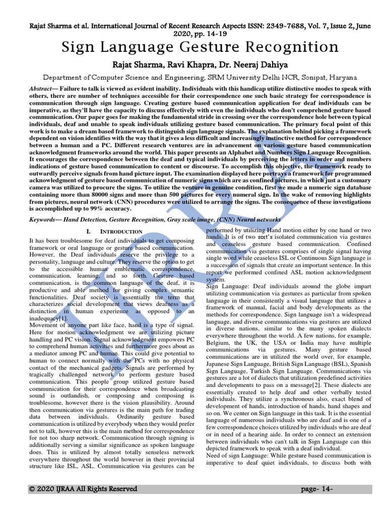 Sign Language Gesture Recognition: Rajat Sharma, Ravi Khapra, Dr ...