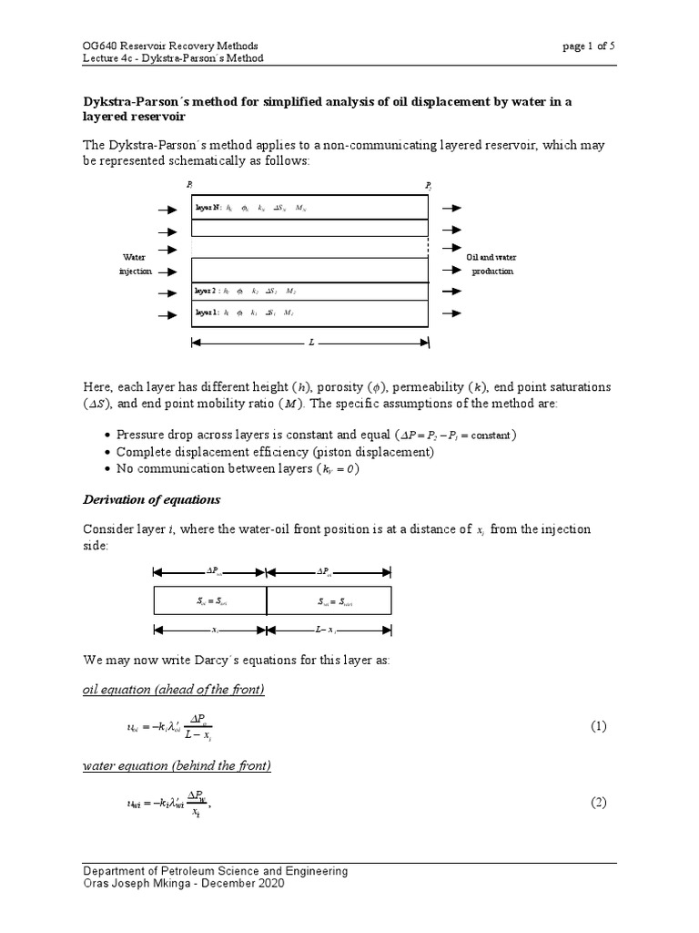 Dykstra-Parson's Method for Simplified Analysis of Oil Displacement by ...