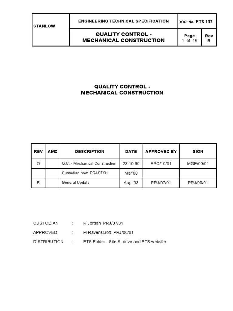 Quality Control in Mechanical Construction | PDF | Specification ...