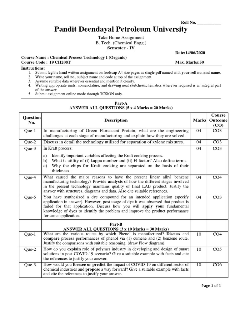 CPT Assignment For End Sem Jun 2020 | PDF | Chemicals | Business
