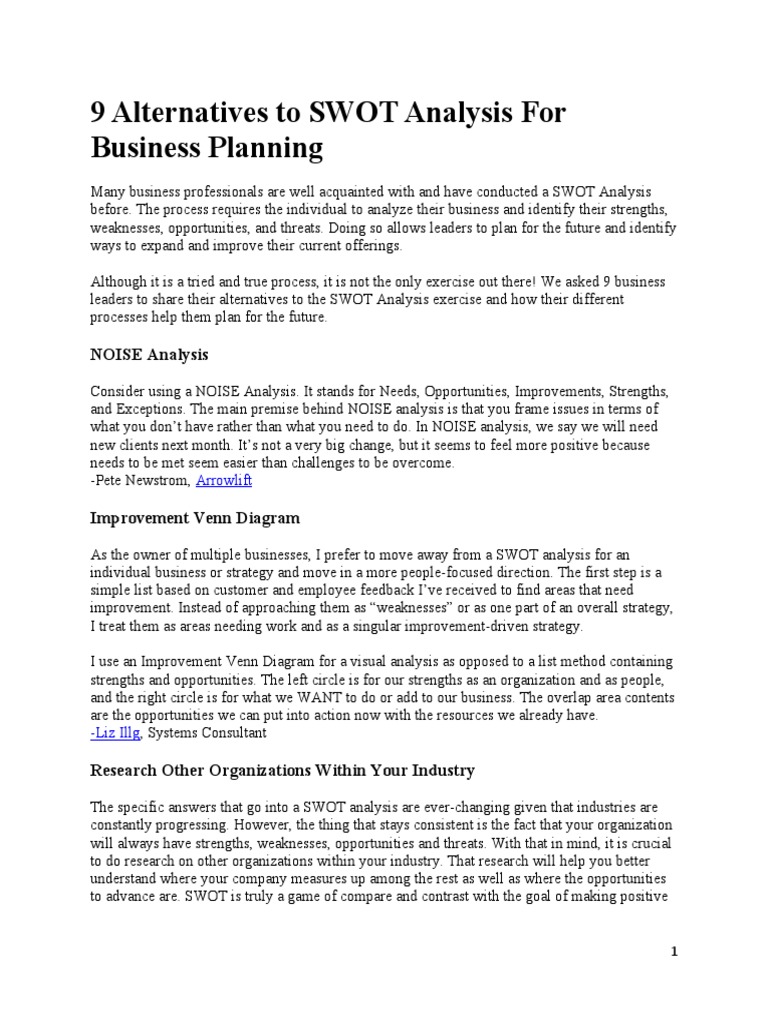 Alternatives to SWOT Analysis for Business | PDF | Swot Analysis | Business