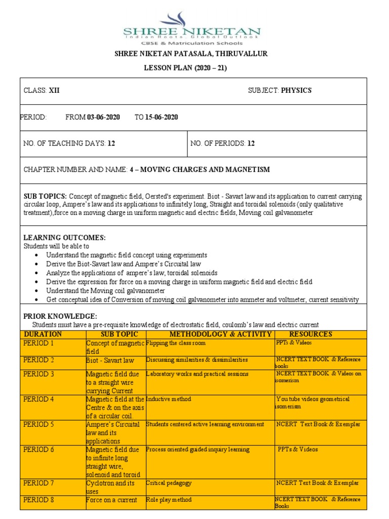 Physics-Chapter 4 Lesson Plan | PDF | Magnetic Field | Electric Field
