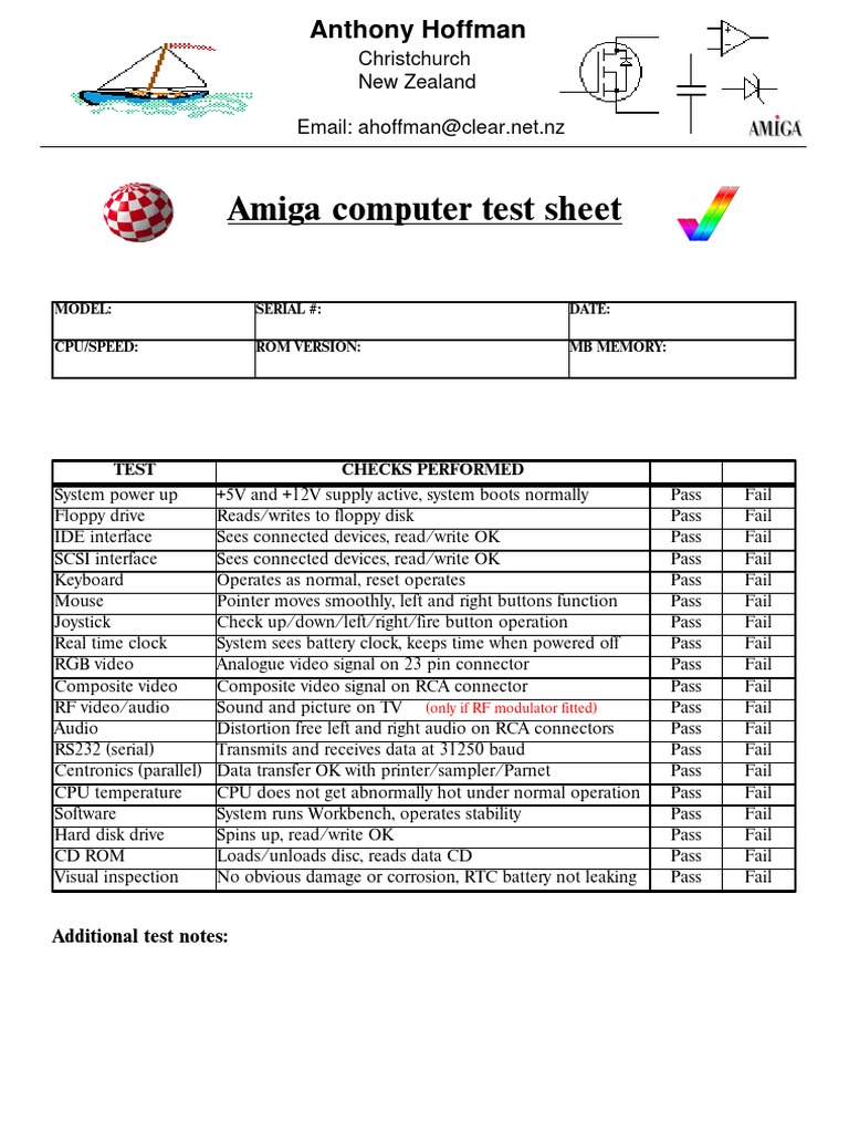 Amiga Computer Test Sheet (19xx) (Hoffman, Anthony) | PDF
