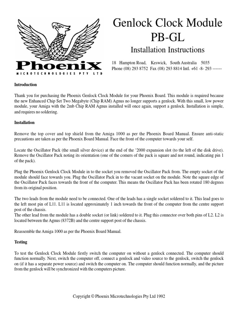 Genlock Clock Module Installation Instructions (1992) (Phoenix ...